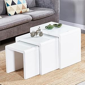 JaHECOME Nest of Tables Set of 3 Nesting Tables High Gloss Coffee Tables Stackable Design MDF ...