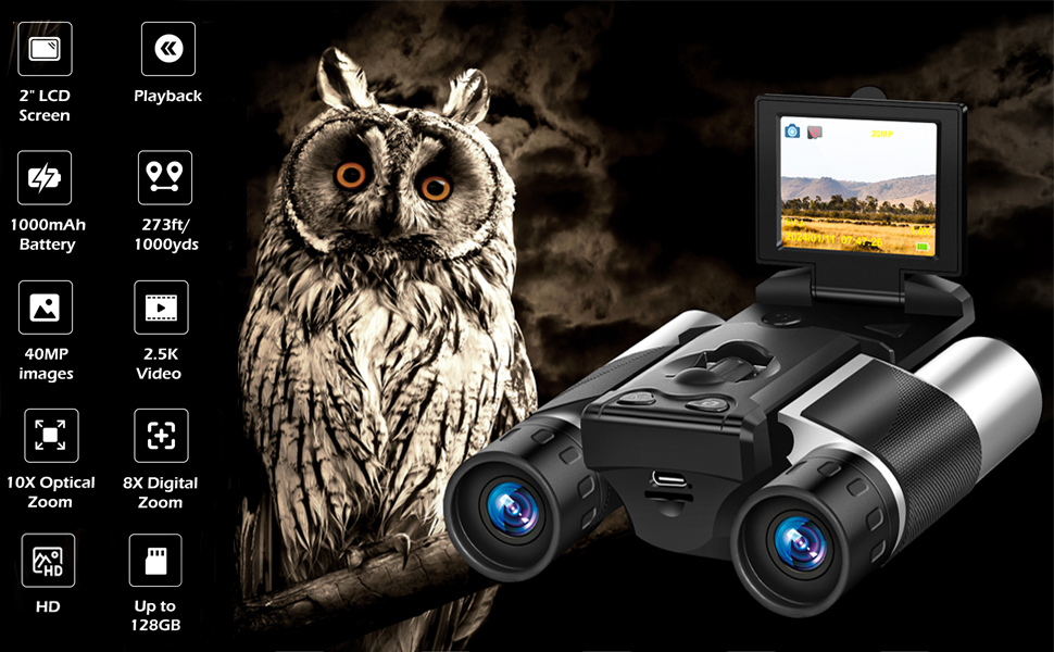 Amazon.com : 2" LCD HD Digital Binoculars with Camera 10x Optical Zoom ...