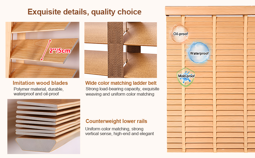 Amazon.com: VinLeap Faux Wood Blinds 2 Inch Cordless, Customizable Mini Blinds for Indoor ...