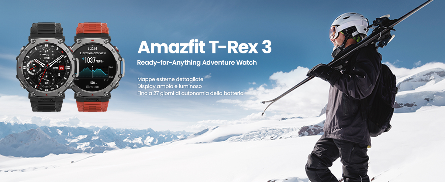 Amazfit T-Rex 3 Outdoor Smartwatch 48mm Display AMOLED, Mappe & Navigazione Offline, 6 Sistemi ...
