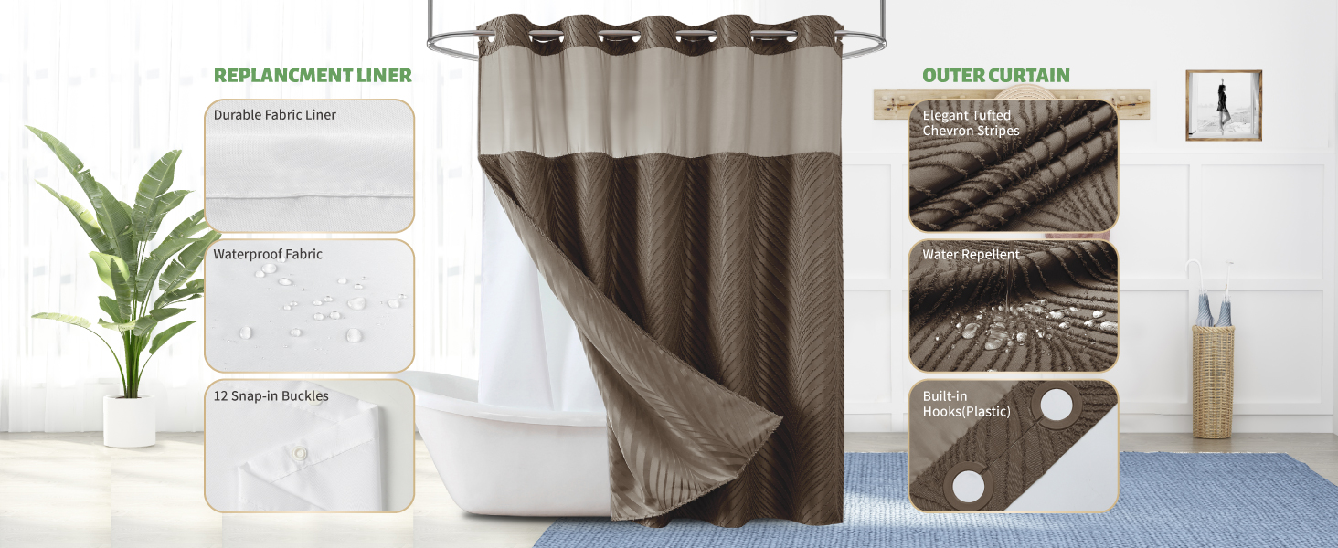 Amazon.com: eachope no Hook Shower Curtain and Liner Set，Boho Style with See Through Top Window ...