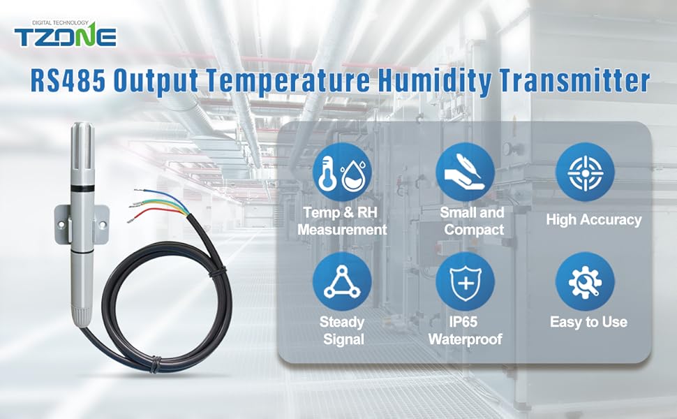 Tzone RS485 Sensor de temperatura Modbus RTU Transmisor de temperatura y humedad, sensor de ...