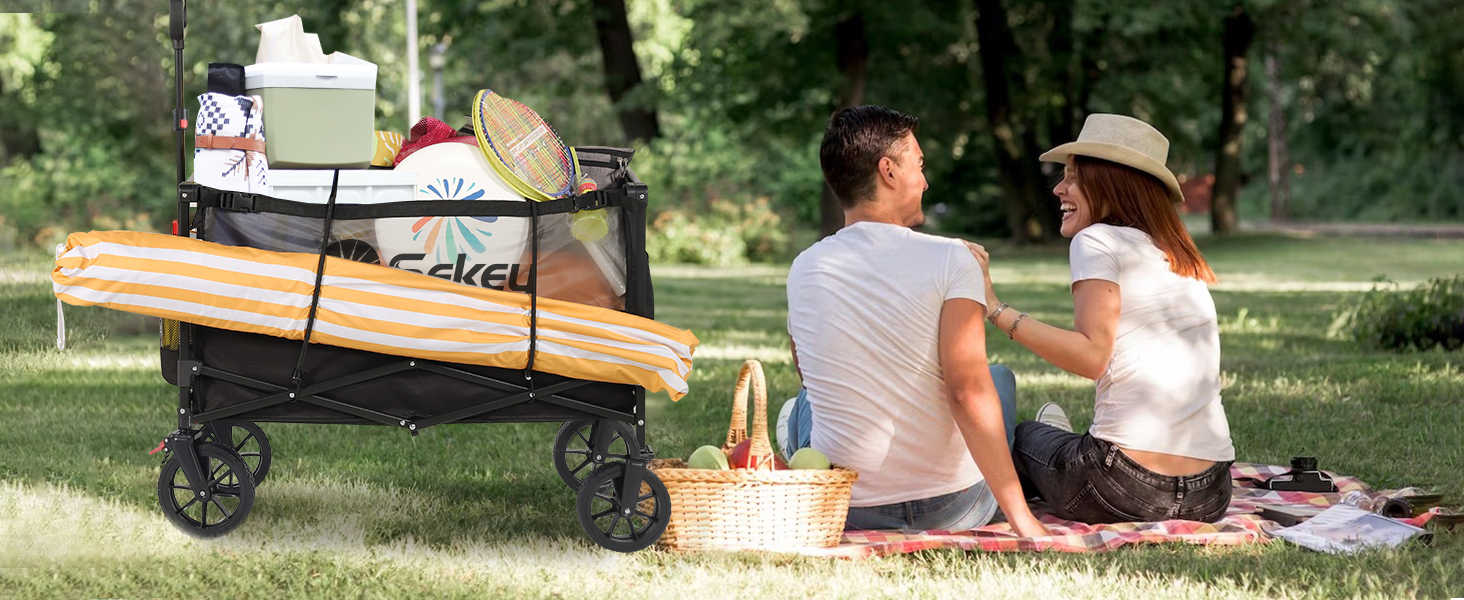 Sekey XXL Bollerwagen Faltbar mit Bremsen 160L 150KG Belastbar, Faltbarer Bollerwagen ...