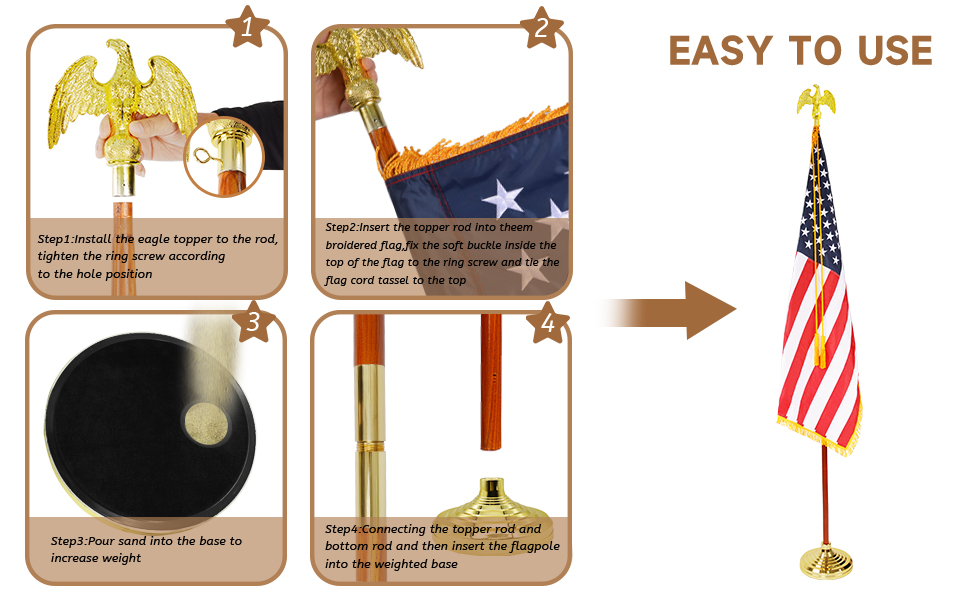 Amazon.com : Presidential Indoor Wooden Flag Pole Kits 8FT Professional Commercial Indoor ...