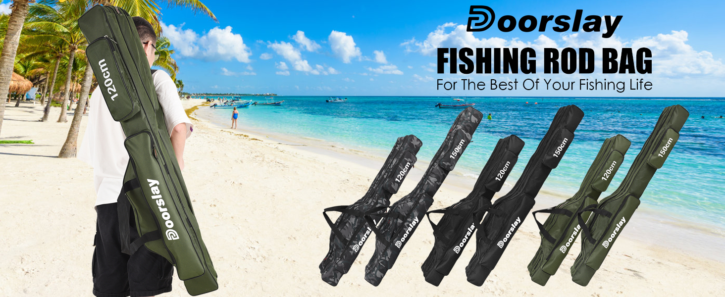 Doorslay Fishing Rod Case Three Layers Fishing Rod Bag Oxford Portable Folding Fishing Pole Bag ...