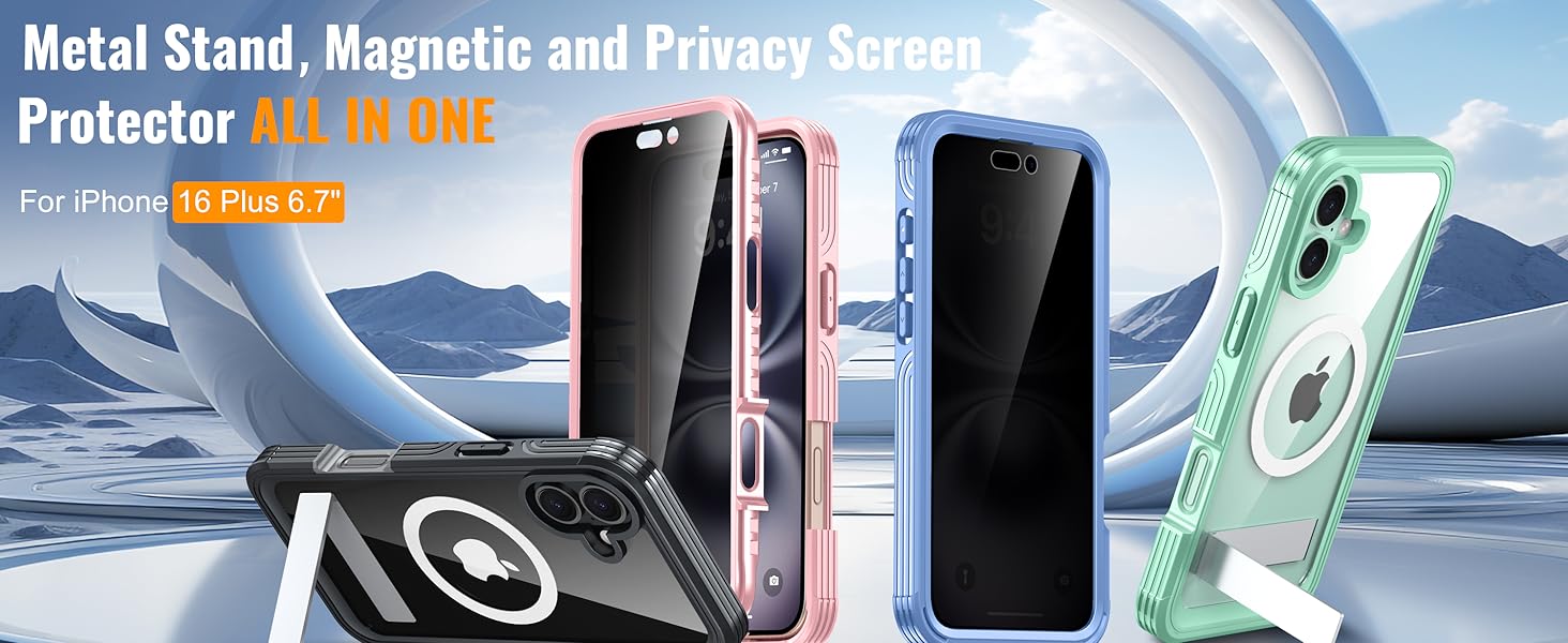 Amazon.com: GIVELOT Magnetic & Stand for iPhone 16 Plus Case Built-in Privacy Screen Protector ...