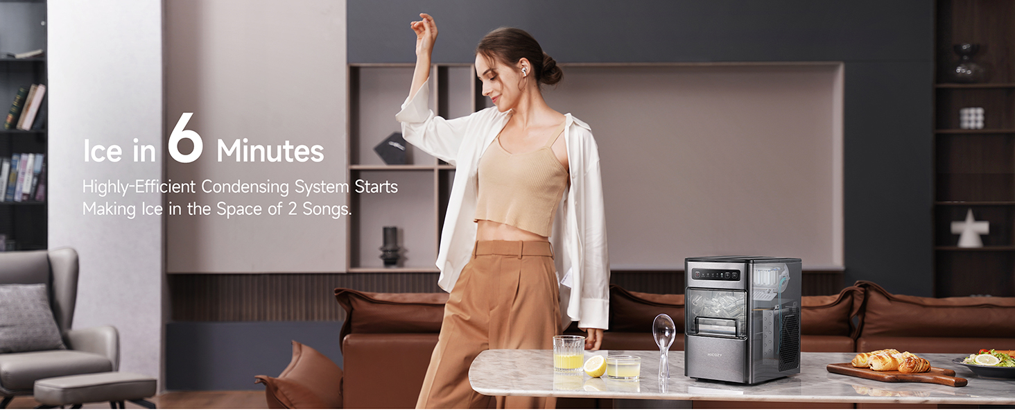 HiCOZY Countertop Ice Maker, Ice in 6 Mins, 24 lbs/Day, Portable & Compact with Self-Cleaning ...