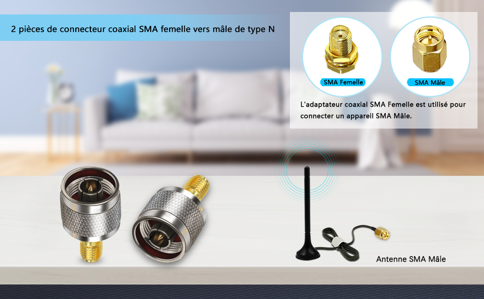 TUOLNK Connecteur SMA Femelle vers N mâle Prise mâle de Type N vers Prise Femelle SMA Adaptateur ...