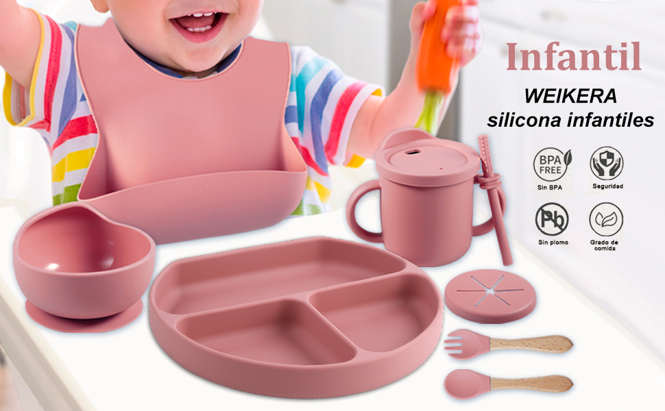 Vajilla Silicona Premium de 7 Piezas de Silicona Grado Alimenticio para Bebe,Plato de Silicona ...