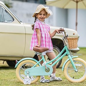 Glerc 14 Inch Kids Girls Bike for 3 4 5 Years Old Little Girls Retro Vintage Style Bicycles with ...