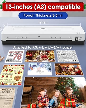 Laminator Machine 13Inch Laminating Machine - A3 Lamination Machine with 30 Laminating Pouches ...
