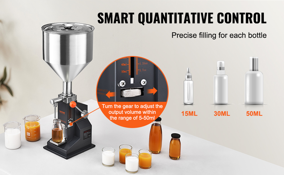 VEVOR Manual Paste Liquid Filling Machine, 5-50ml Bottle Filler, Adjustable Bottle Filling ...