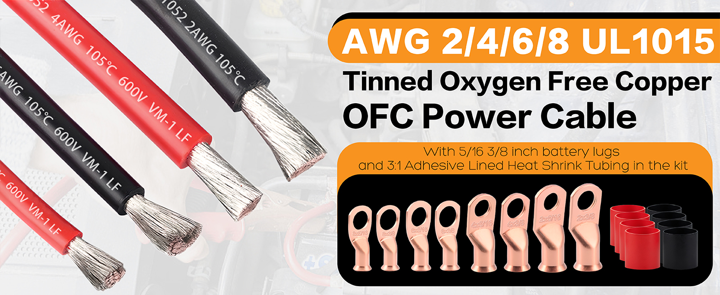 Taukealugs 6 AWG Gauge Wire UL1015 Battery Power Tinned Oxygen Free Copper OFC Welding Cable ...