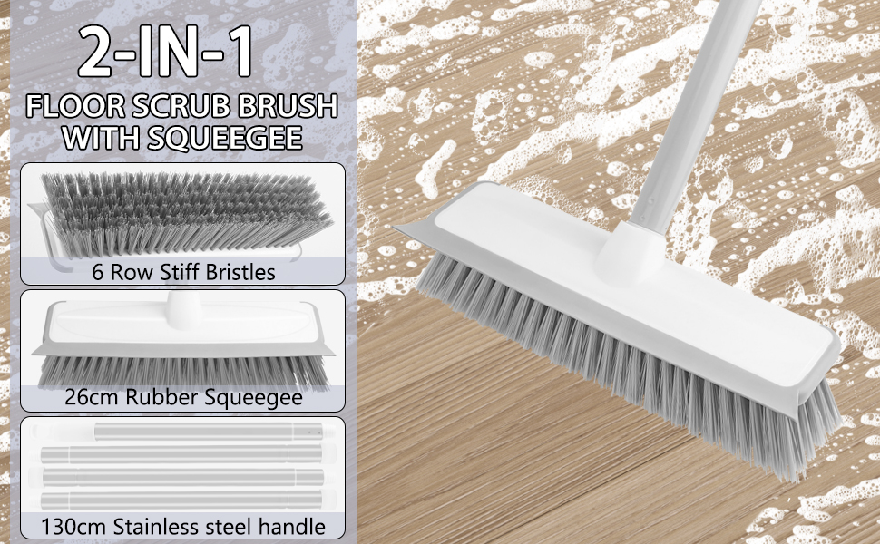 Wiseten 2 in 1 Floor Scrubbing Brush with Removable Long Handle ...