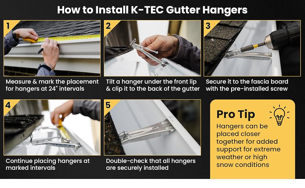 Hidden Gutter Hangers 5 Inch with a Pre-Inserted Rust Resistant Screw - Heavy Duty Rain Gutter ...