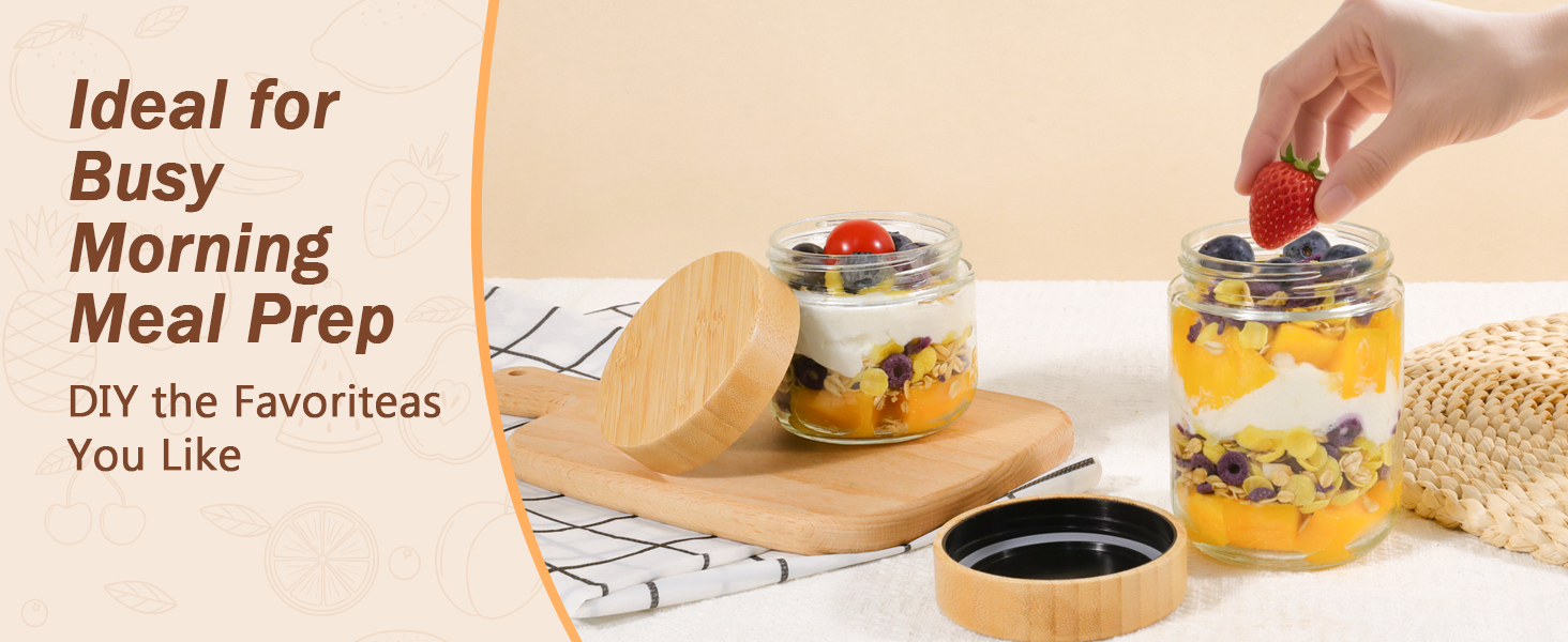 Amazon.com: OcePor 4 Pack 16oz Glass Jars with Bamboo Lids, Over Night Oats Container with ...