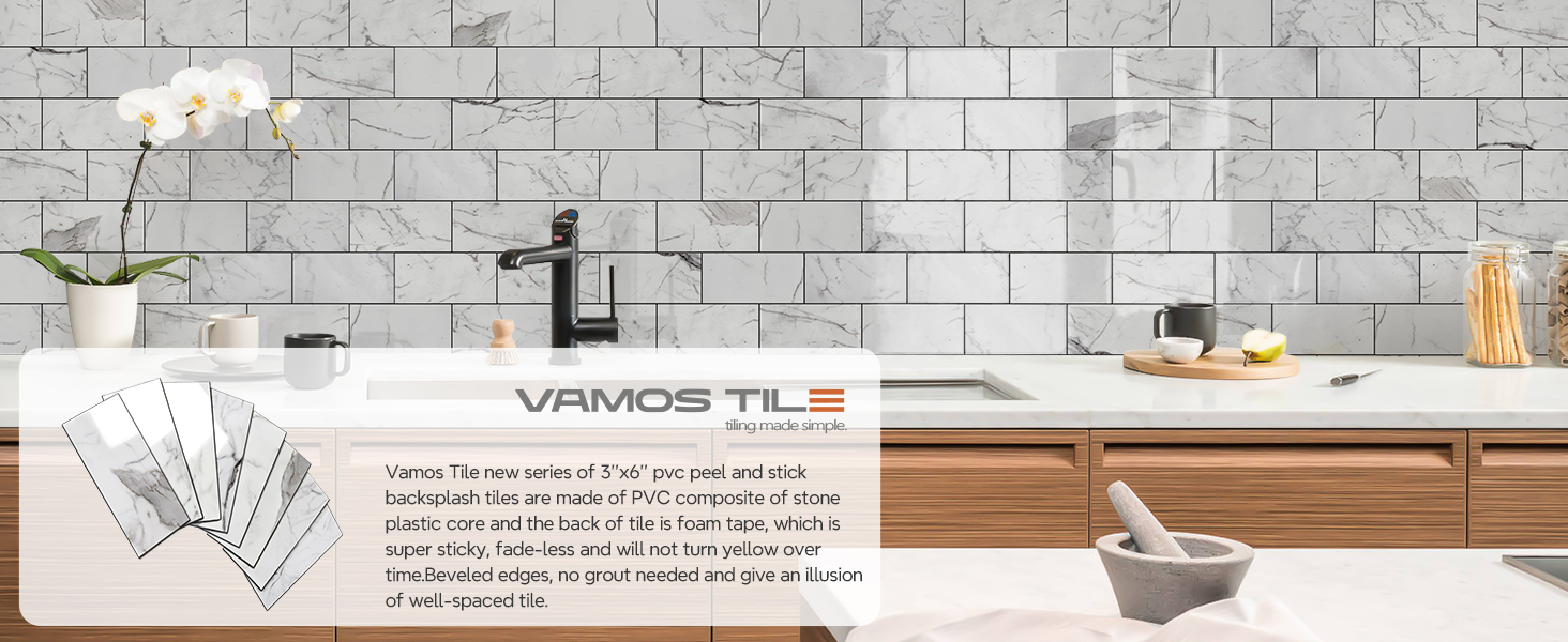 Vamos Tile 100-Piece Glossy Statury White Peel and Stick Backsplash ...