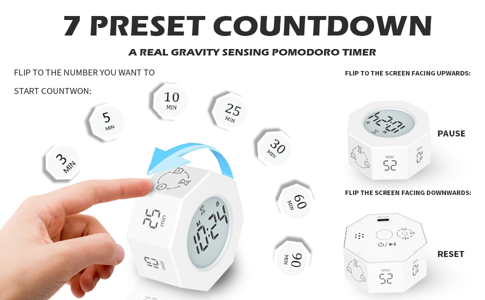 Octagon Pomodoro Timer Clock Productivity Timer Cube Octagonal Gravitational Flip