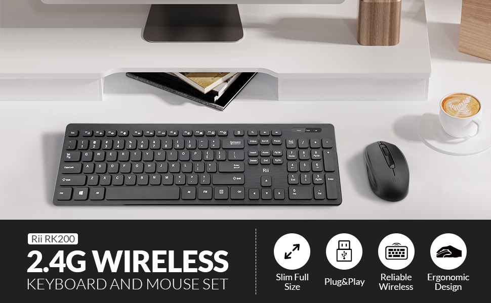 Rii Wireless Keyboard and Mouse Combo RK200, Standard Computer Keyboard ...