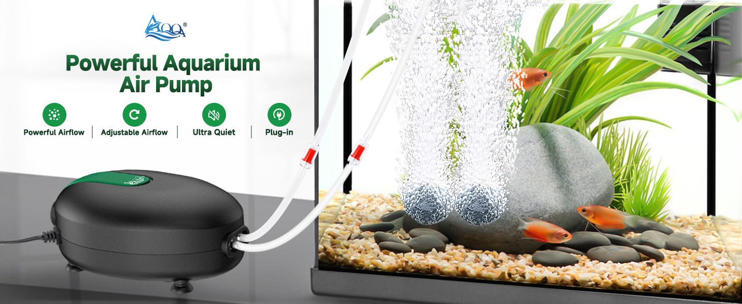 Amazon.com : AQQA Aquarium Air Pump Quiet Fish Tank Aerator Pump Powerful Oxygen Pump Single ...