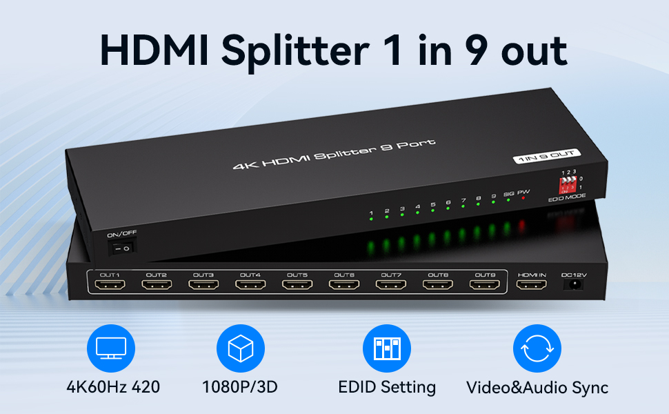 Amazon | 【9分配 HDMI 同時出力】4K 60Hz HDMI 分配器 1入力9出力 同時 SP909 9分岐 9画面 EDID機能付き マトリックス スプリッター HDMI口 増設 ...