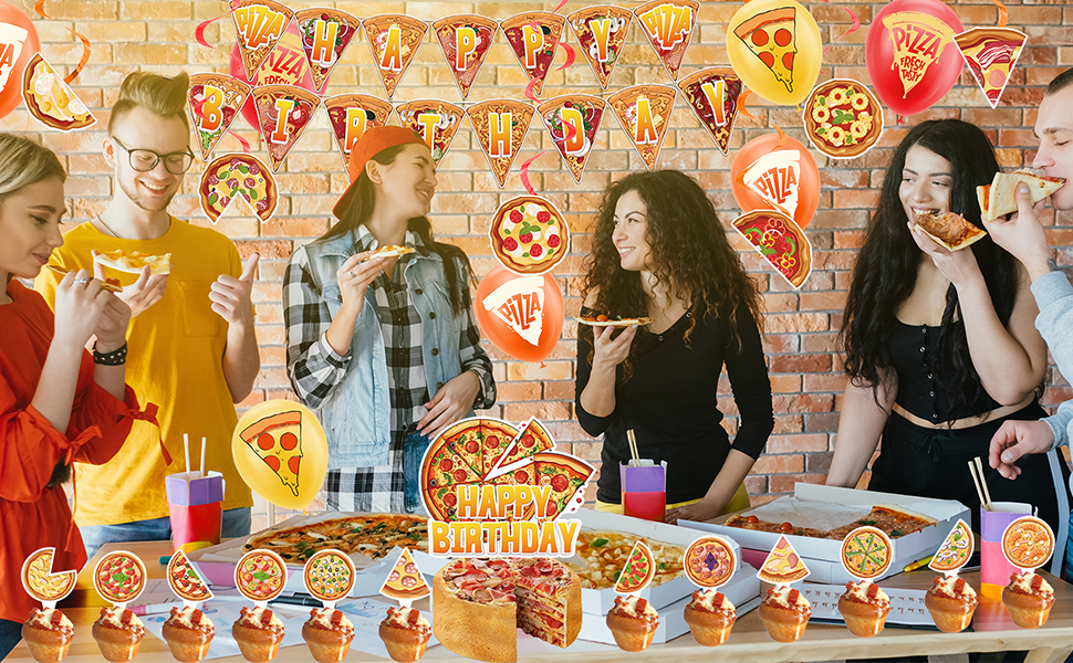 Amazon.com: Pizza Birthday Party Decorations Pizza Party Supplies Includes Pizza Happy Birthday ...