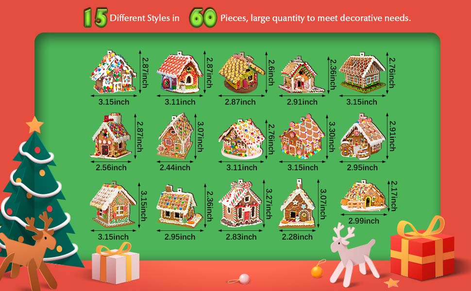 Amazon.com: Woanger 60 Pcs Christmas Gingerbread House Ornament Wooden ...