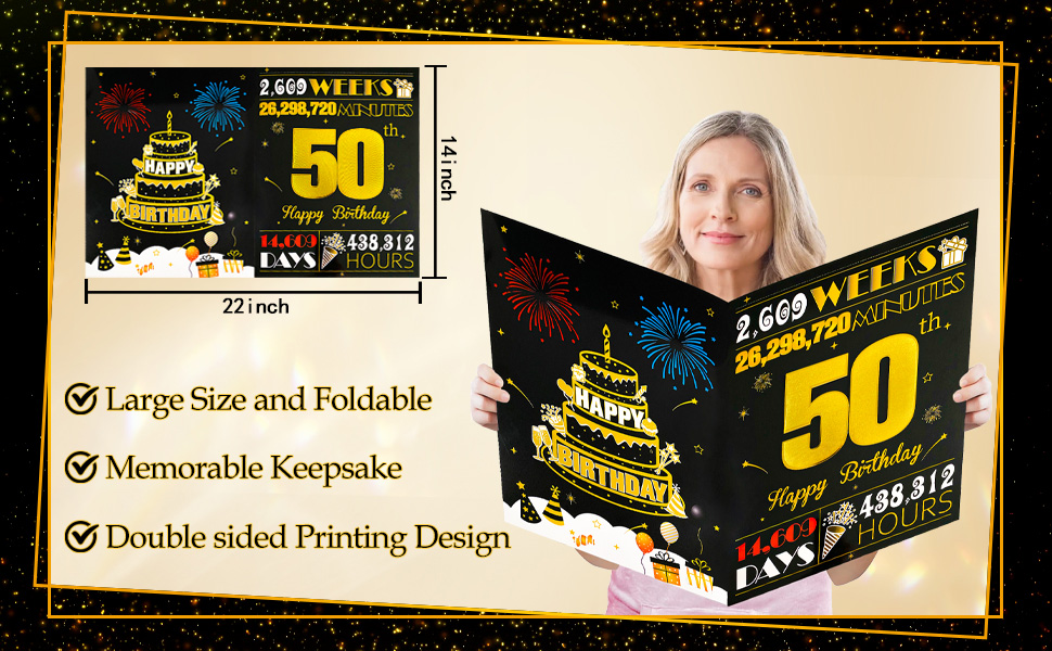 Amazon.com : Ushinemi 50th Birthday Decorations Large Happy 50th Birthday Card for Men Women ...