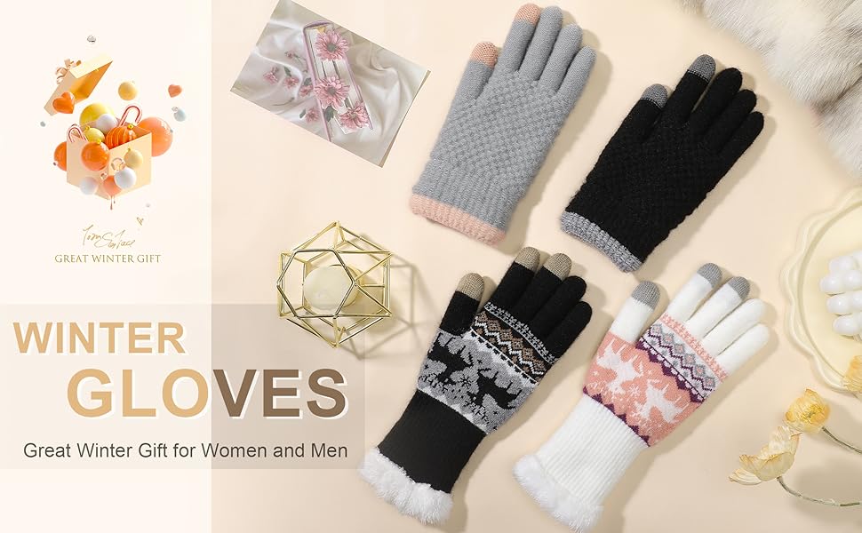 Clothirily Winter Gloves - Thick Wool Fleece Liner, Thermal Knit, Touchscreen, Elastic Cuff ...