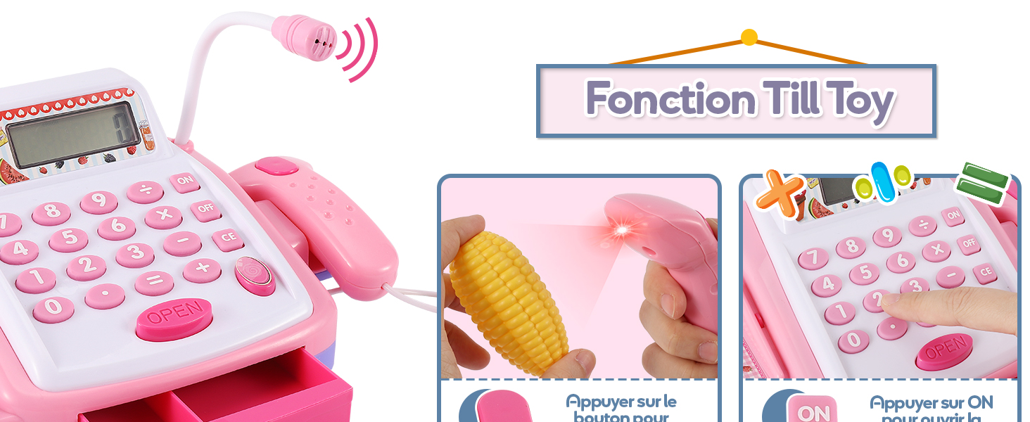 HYAKIDS Caisse Enregistreuse Jouet, Supermarché Jouet avec Electronique Calculatrice, Scanner ...