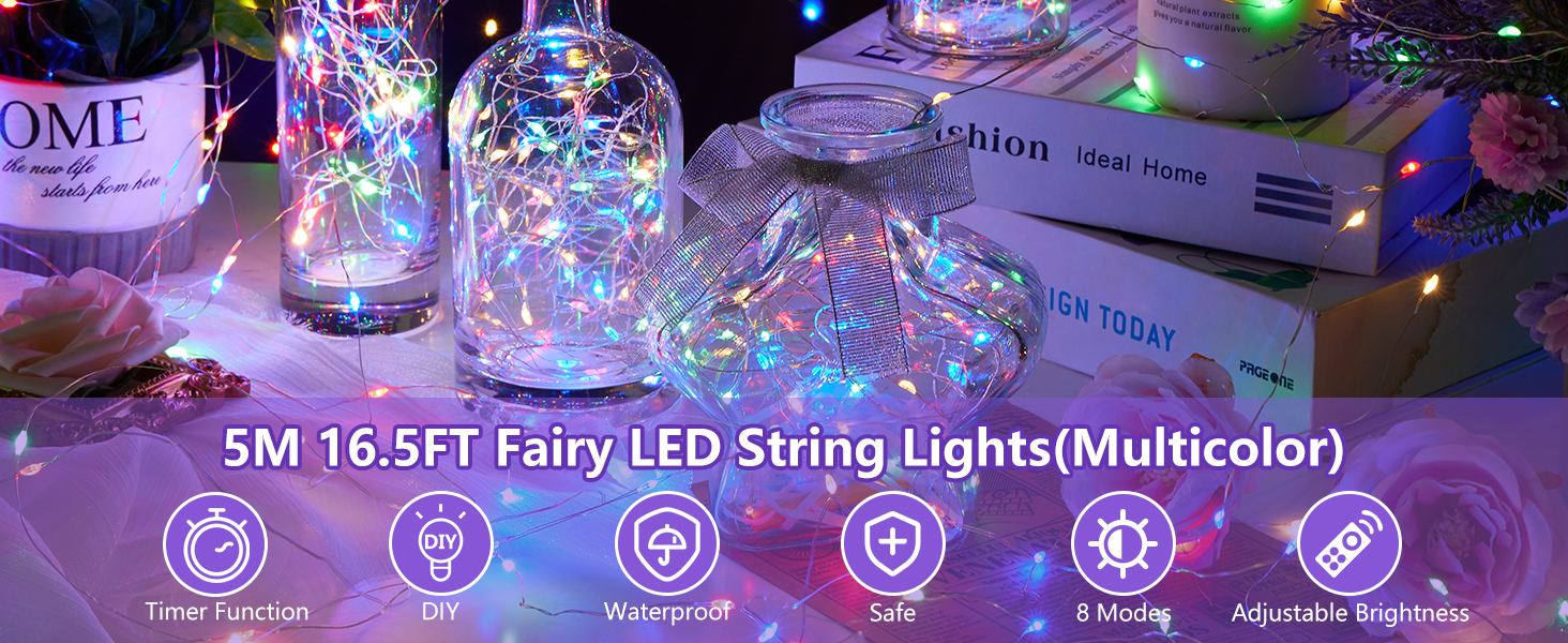 Vacoulery Fairy Lights Battery Operated, 5M 50 LED String Lights with ...