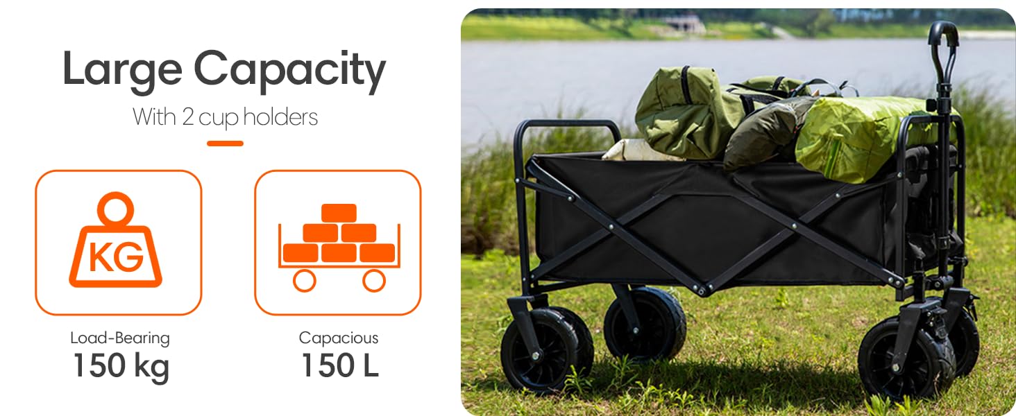 Folding Festival Trolley Cart on Wheels, Collapsible Camping Trolley Heavy Duty, Outdoor ...