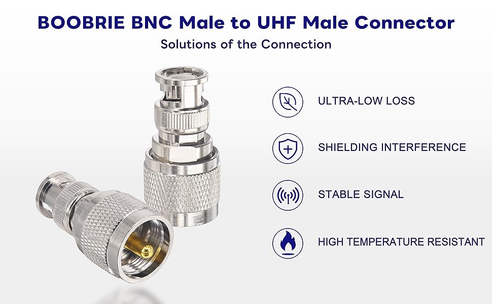 Boobrie BNC Male to PL259 Male Adapter BNC UHF Coax Connector PL259 UHF Male to BNC Male Coaxial ...