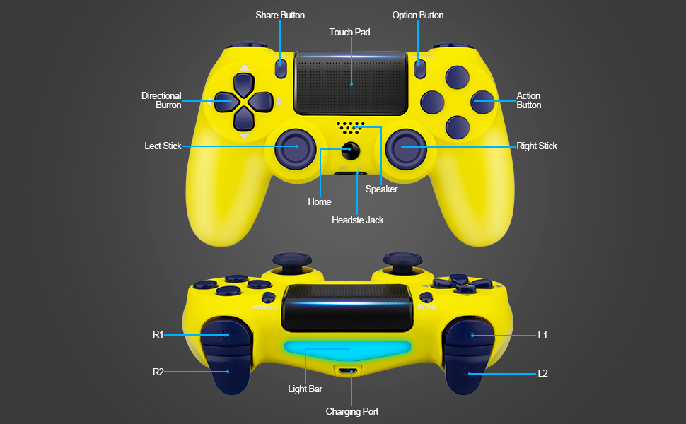 Amazon.com: YU33 Controlador inalámbrico para controlador PS4, repuesto para controlador ...