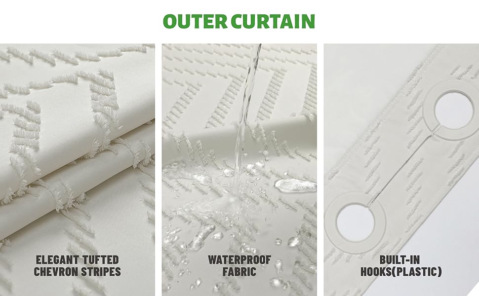 Amazon.com: eachope Extra Long No Hook Tufted Chevron Striped Shower Curtain with Snap-in Fabric ...