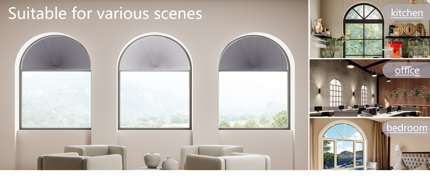 Amazon.com: SEEYE Arch Window Blackout Shades, Pleated Fabric Blind (Radius: 36'') Half Circle ...