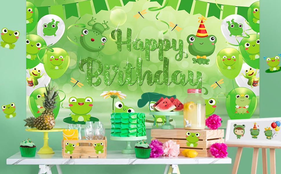 Amazon.com: Frog Birthday Party Decorations Banner, Frog Happy Birthday ...