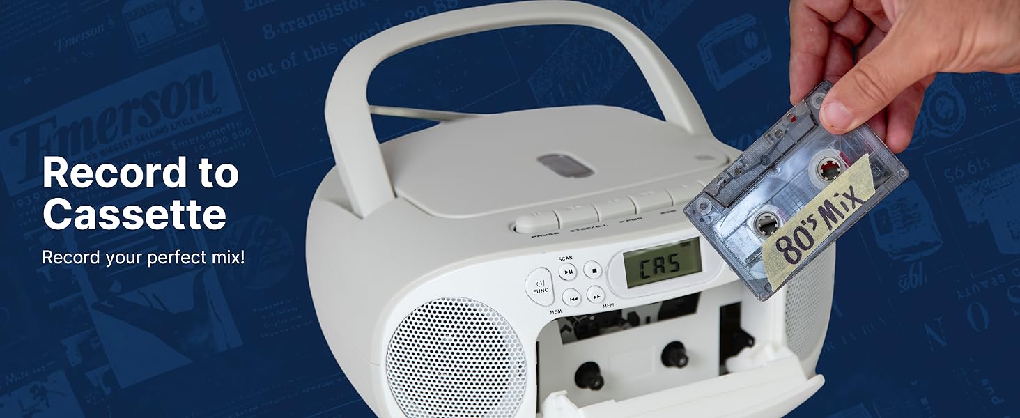 Amazon.com: Emerson Portable CD Player Boombox with Cassette Player ...