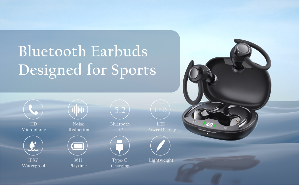 Wireless Earbuds, Bluetooth 5.2 Sport Bluetooth Earbuds in-Ear Earbuds ...