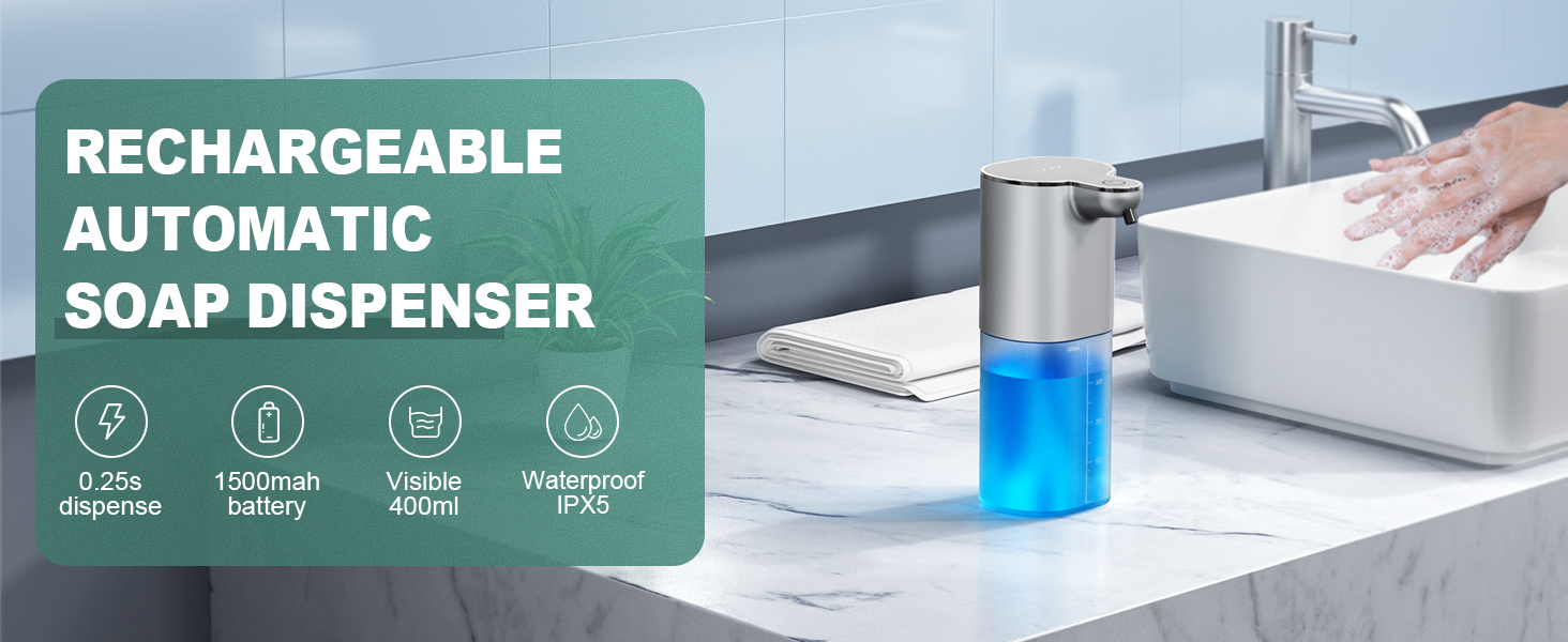 Amazon.com: Automatic Foam Soap Dispenser,1500 mAh Electric Touchless Soap Dispenser,420 ml Wall ...