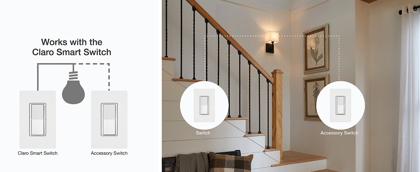 Lutron Caseta Smart Claro Accessory Switch for 3 way – For use only with Diva Smart Dimmer or ...