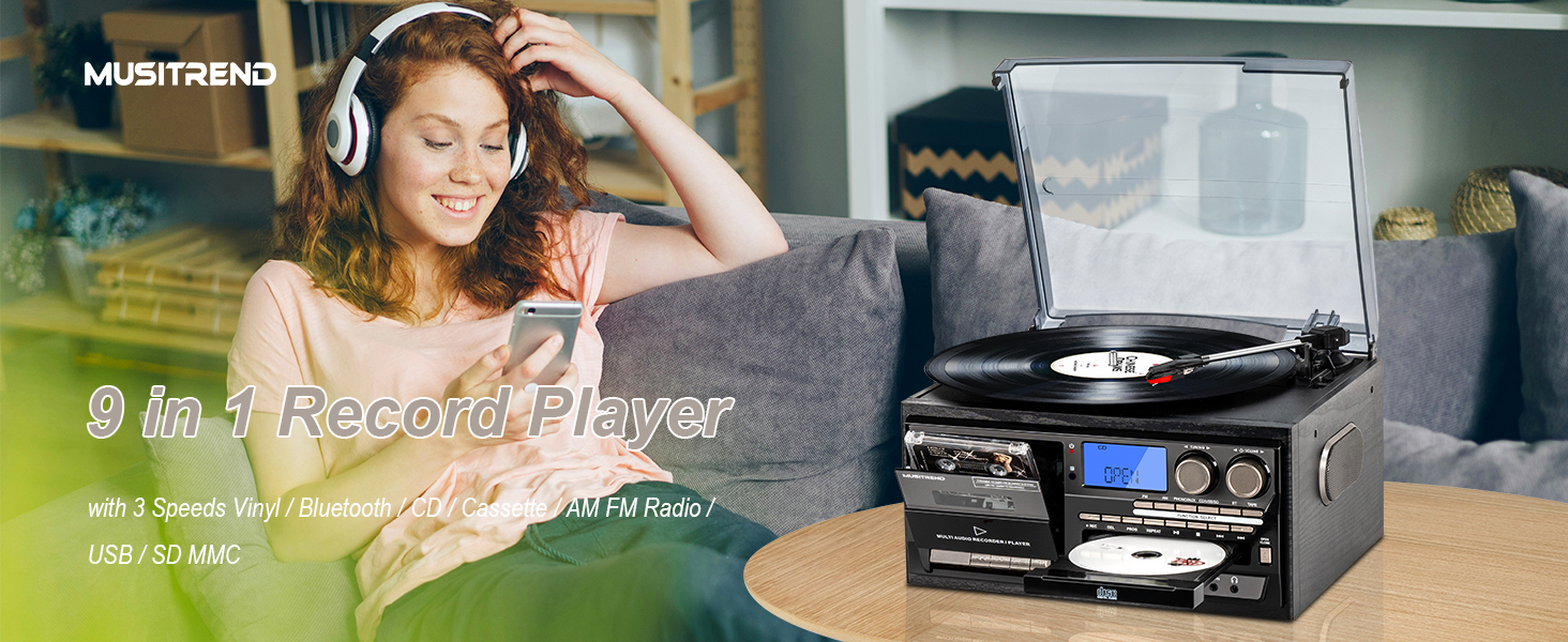 Amazon.com: Record Player with Bluetooth Turntable 3 Speed Vinyl ...