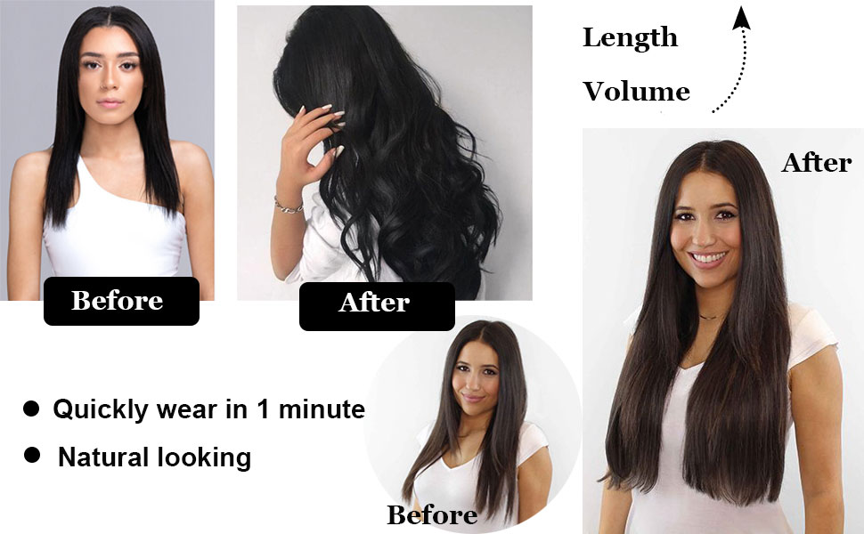 BELLA HARARO Synthetic Fibre 5 Clip Hair Extensions For Women Curly Hair 26 Inch 150 gram (Black ...