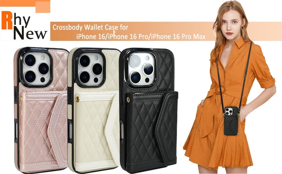Amazon.com: RhyNew Crossbody Wallet Case for iPhone 16 Pro Max, with Card Holder, PU Leather ...
