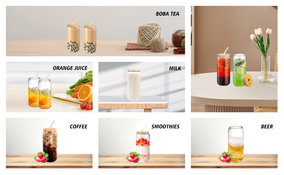 Amazon.com: DAMCONME Glass Cups with Lids and Straws 1Pack,Glass Coffee ...