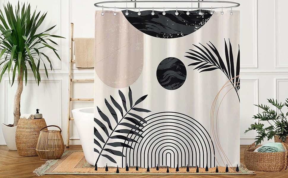 Amazon.com: GiuMsi 72"X72" Boho Mid Century Black and White Shower Curtain Sets with Tassel ...