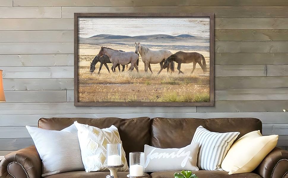 Amazon.com: Wild Horses Wall Art Framed: Wildlife Animals Pictures ...
