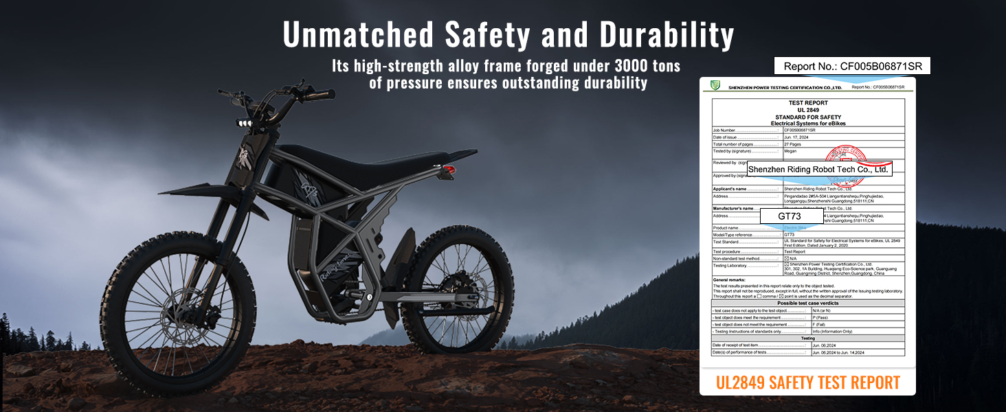 GT73 Electric Dirt Bike for Adults | Max 60KM/H & 130KM Range, 2400W Electric Bike with 1747Wh ...