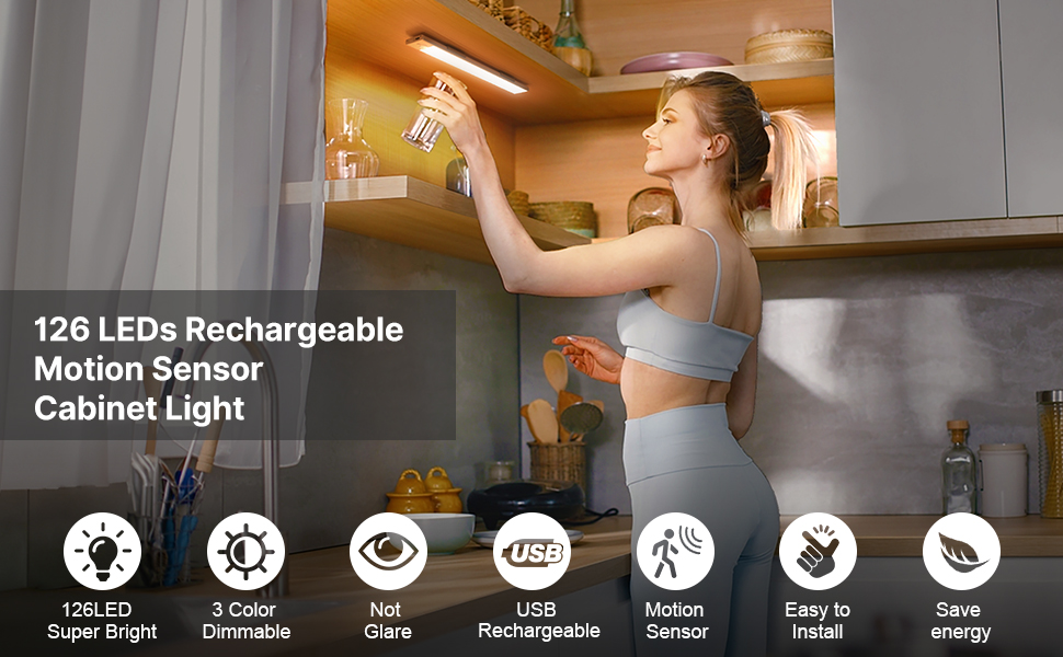 Motion Sensor Lights Indoor(30cm),2 Pack 126 LED Wireless Under Cabinet Lights, Wardrobe Light ...