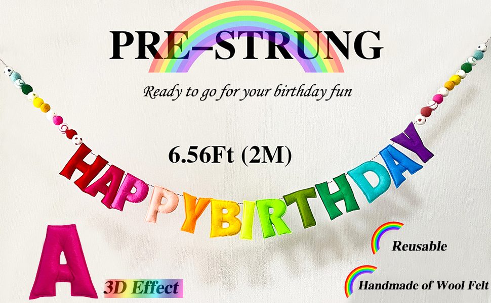Pre-Strung Happy Birthday Banner - Felt Ball Garland - HAPPY BIRTHDAY ...